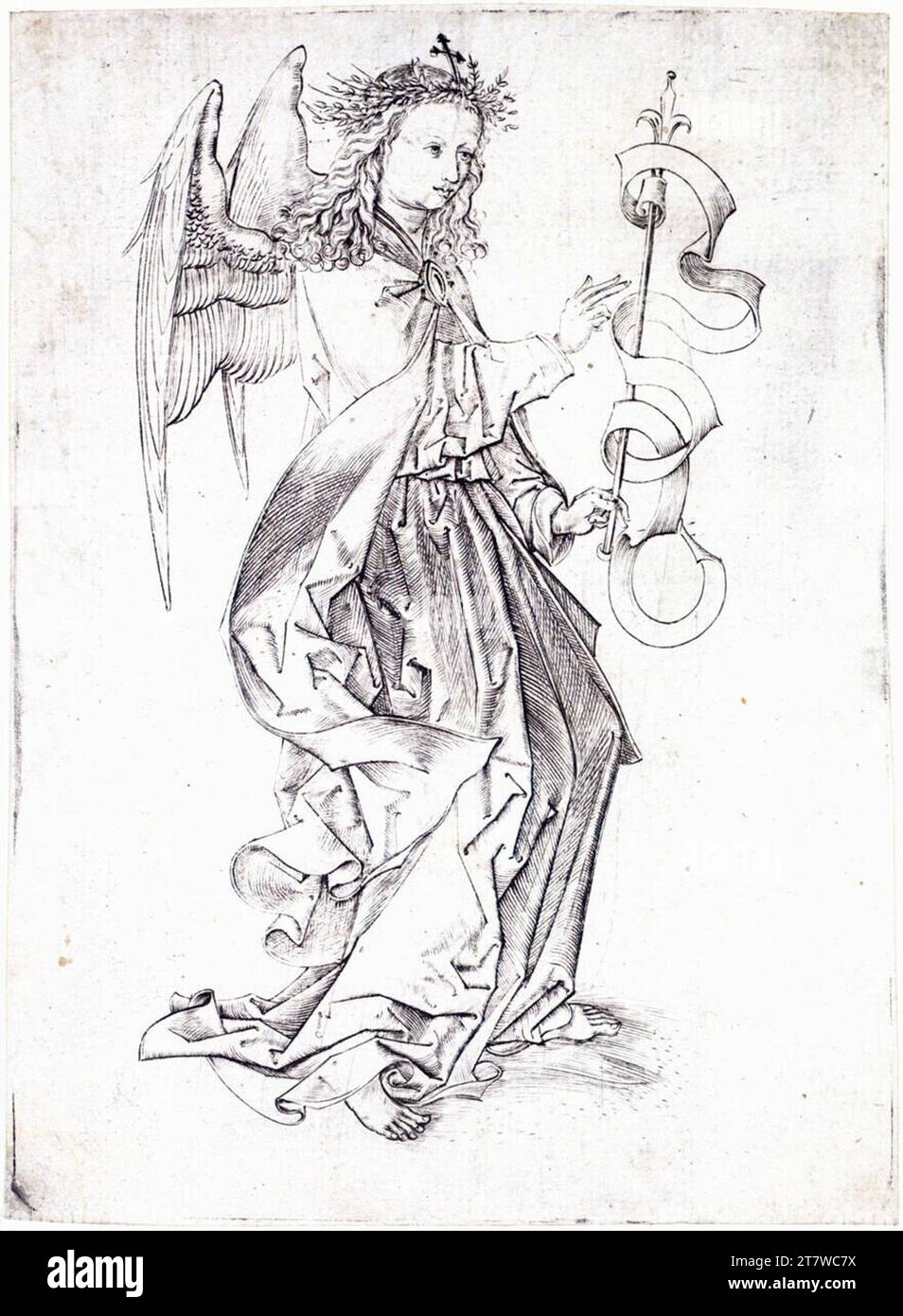 Meister i e The angel Gabriel. Copper engraving print around 1500 Stock ...