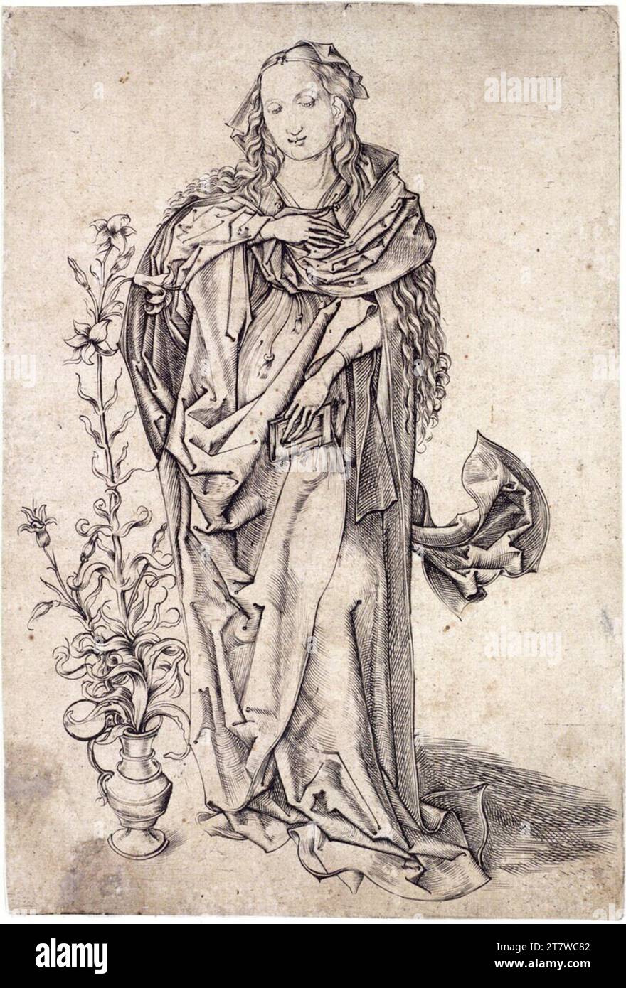 Meister i e The Holy Virgin. Copper engraving print around 1500 Stock ...