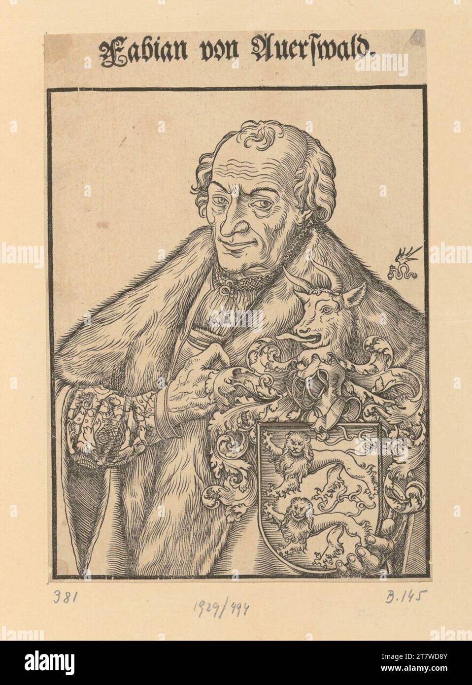 Lucas Cranach d. J. Fabian von Auerswald, the wrestler. Woodcut and ...