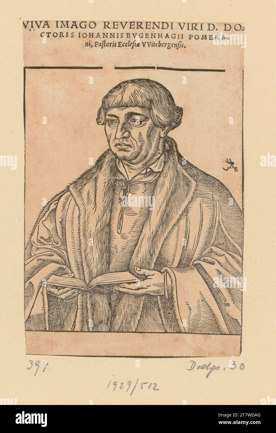 Lucas Cranach d. J. Johannes Bugenhagen, Pastor von Wittenberg. Woodcut ...