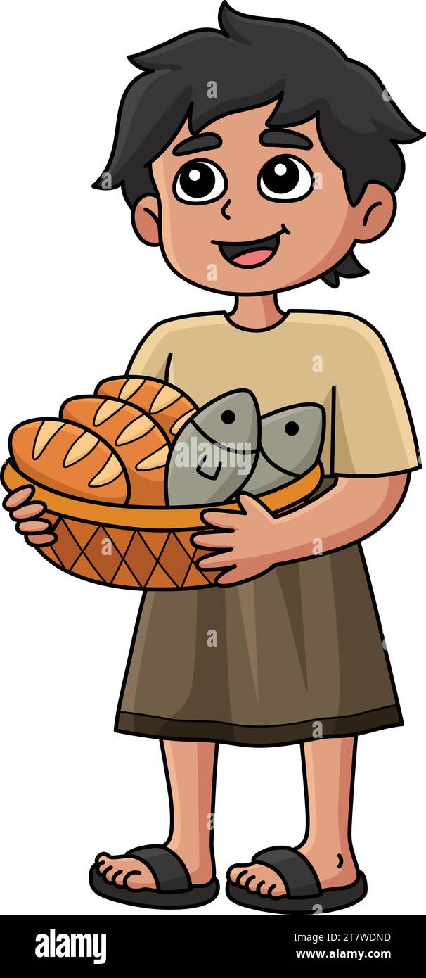Boy holding Basket with Bread and Fish Clipart Stock Vector Image & Art ...