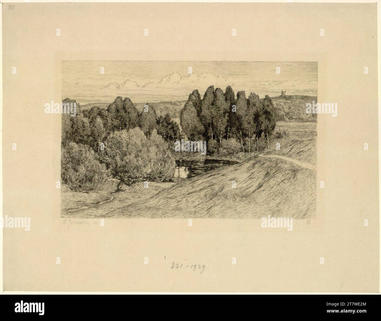 Adolf Zdrazila Landscape with windmill. Etching; Japanese paper 1901 ...