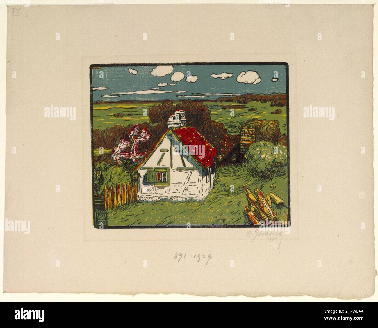 Adolf Zdrazila Farmhouse. Colored woodcut 1901 , 1901 Stock Photo - Alamy