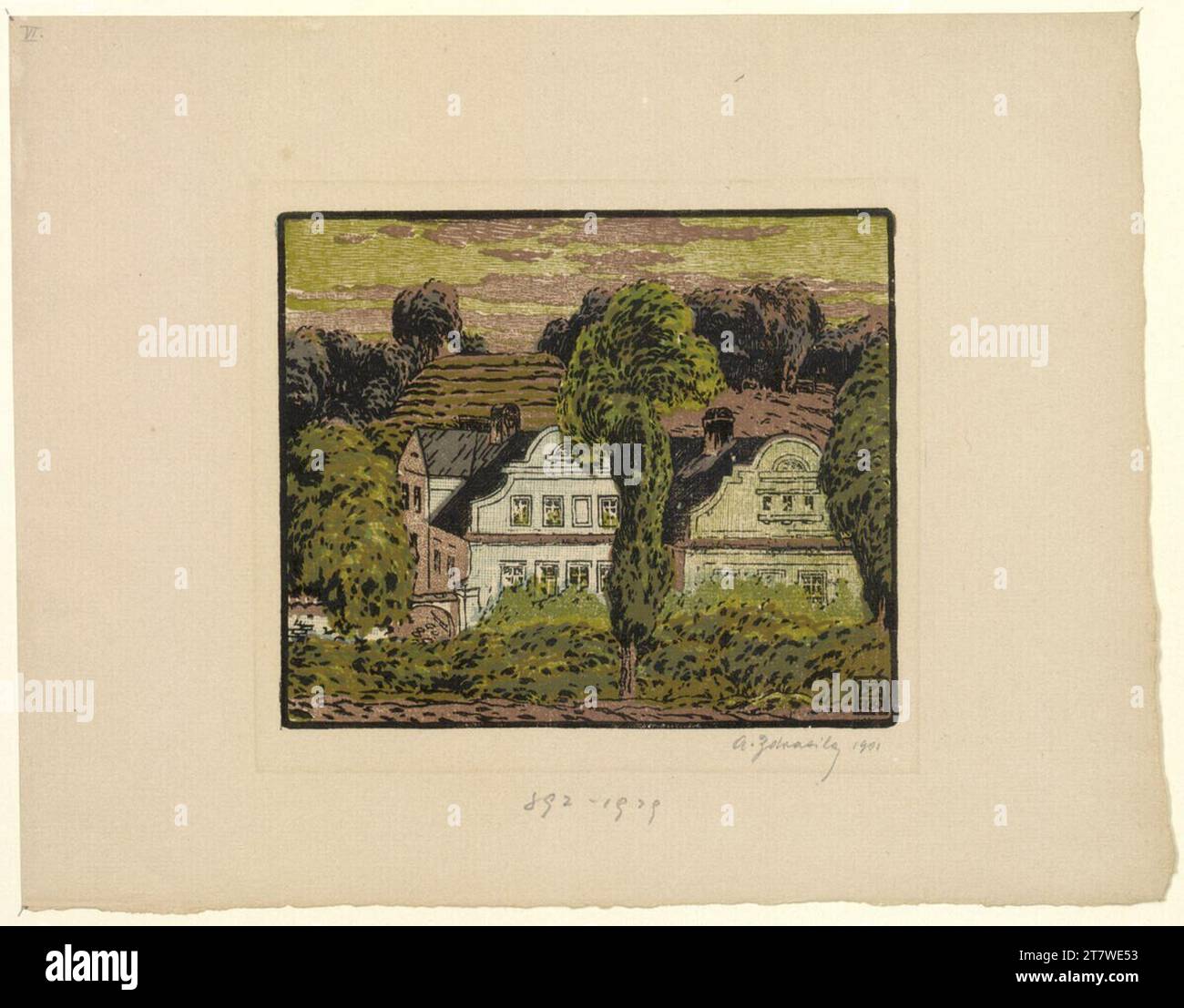 Adolf Zdrazila Baroque country house. Colored woodcut 1901 , 1901 Stock ...