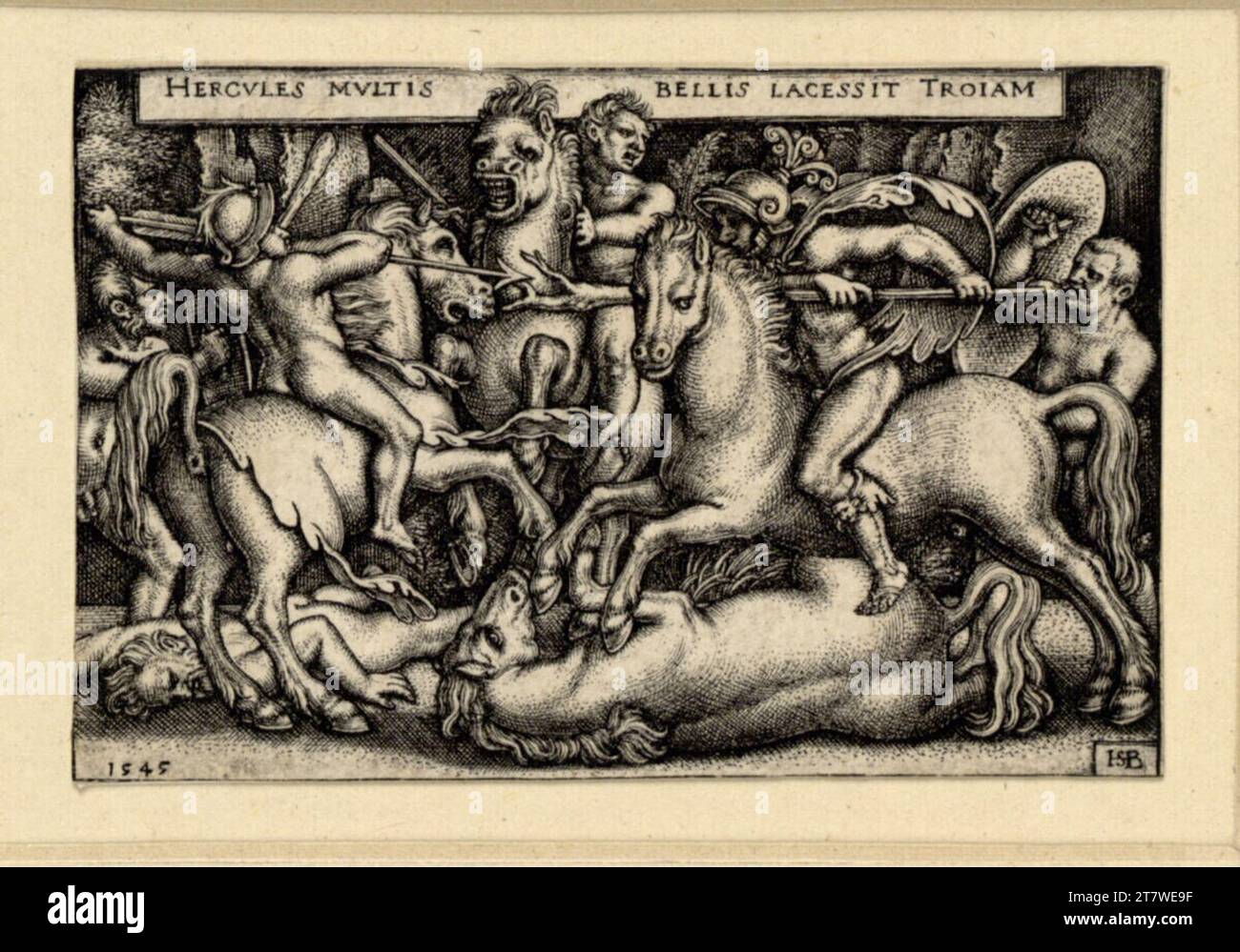 Sebald Beham Hercules fights with the Trojans. Copper engraving print ...