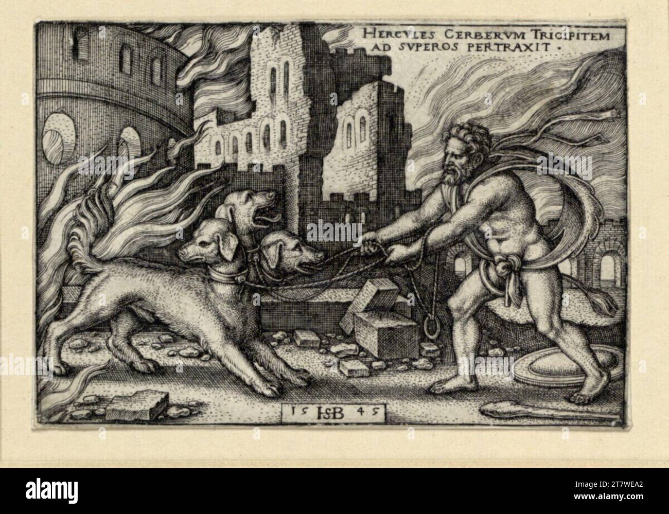 Sebald Beham Hercules and Cerberus. Copper engraving print 1545 , 1545 ...