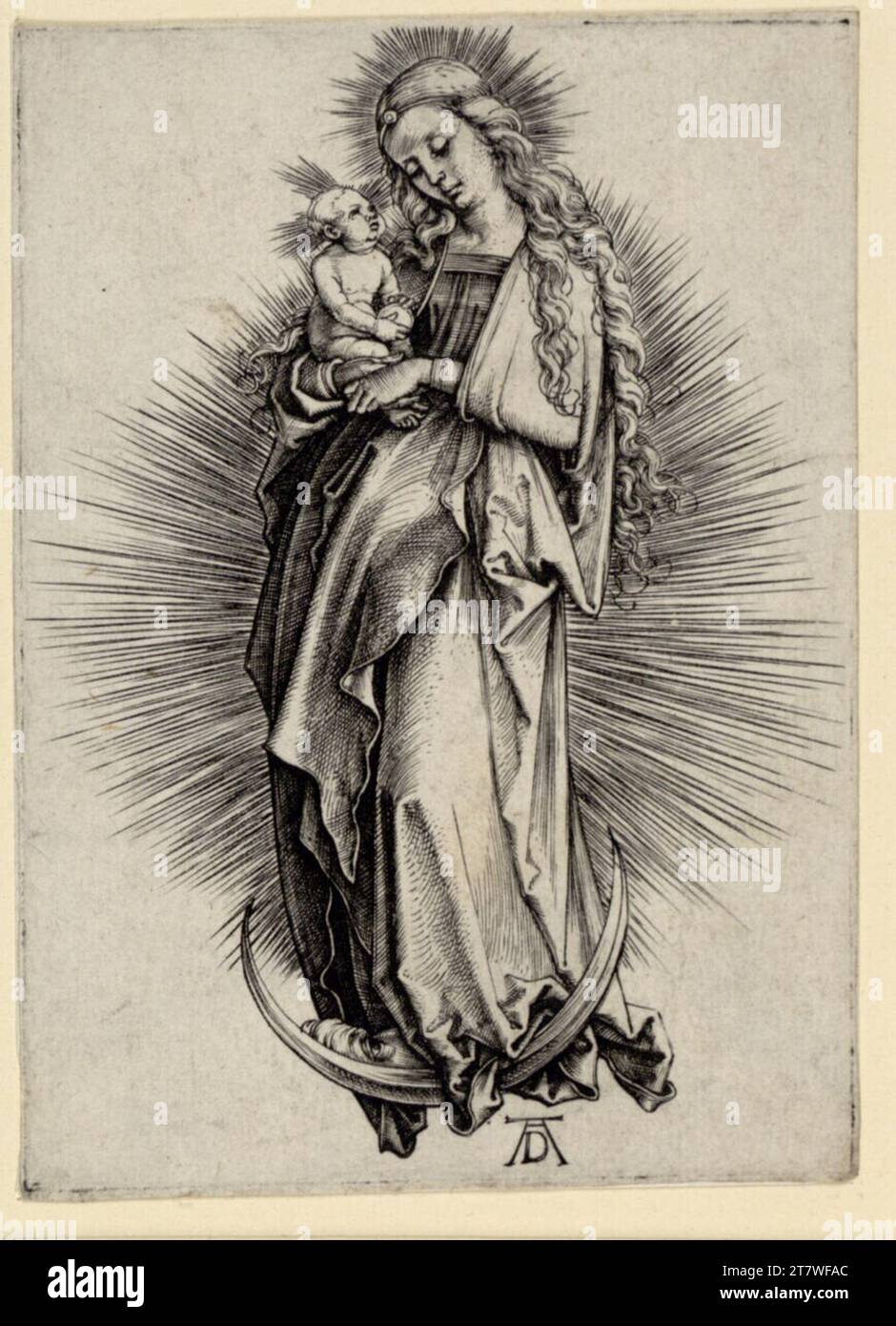 Albrecht Dürer Mary with long hair on the crescent moon. Copper ...