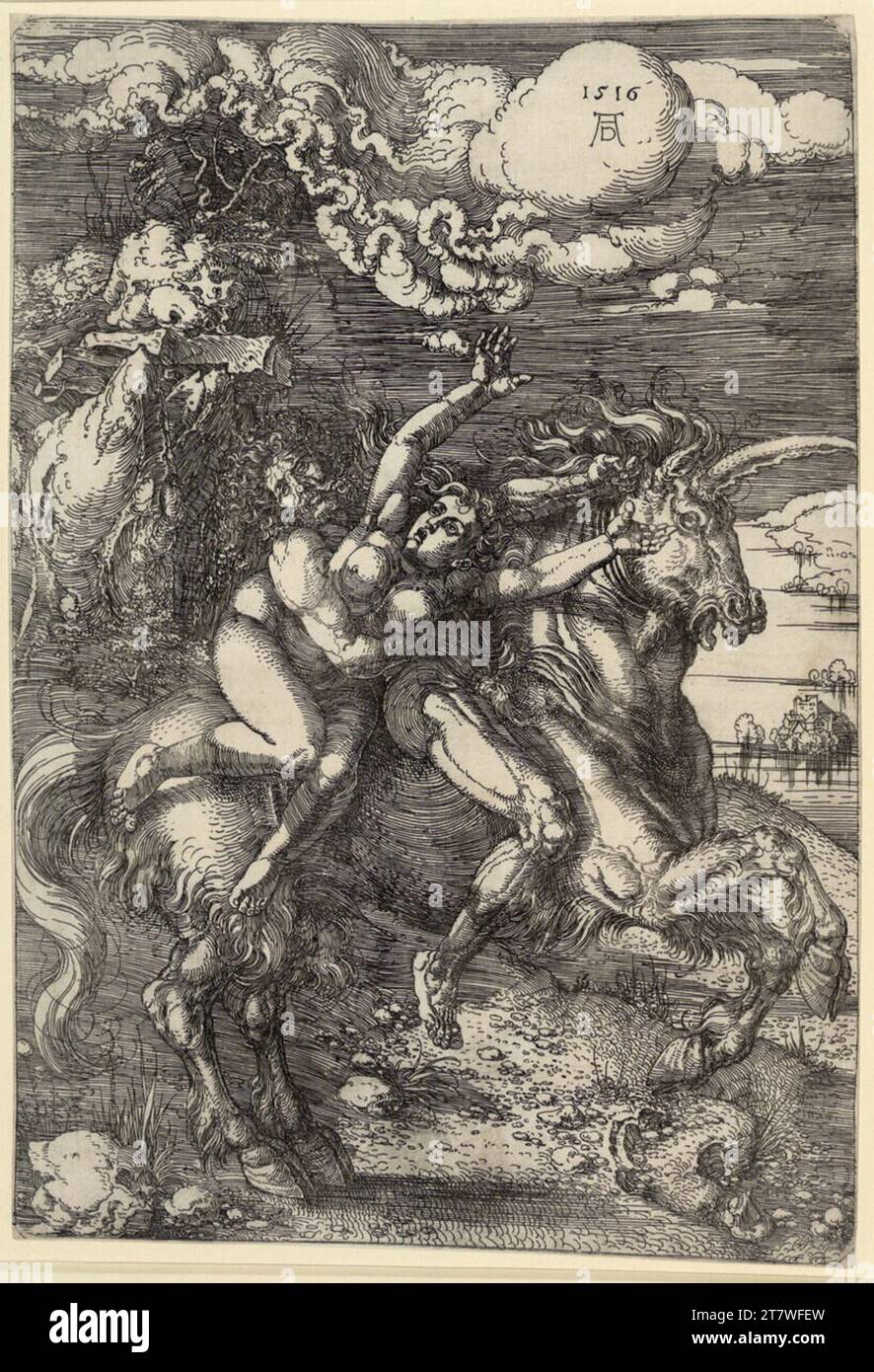 Albrecht Dürer The kidnapping on the unicorn. Iron wheeling; Blatt is ...