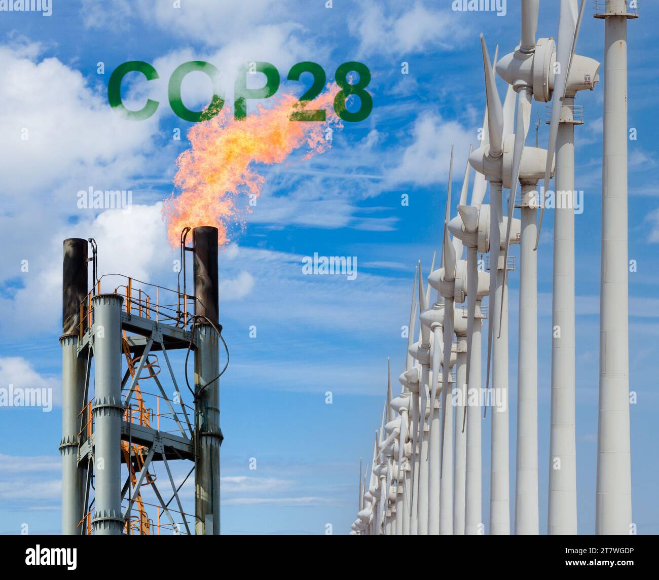 COP28 concept image showing gas flare stack Stock Photo - Alamy