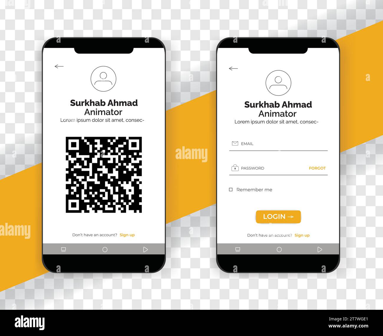 Mobile login mock up with bar code, program for scanning with digital ...