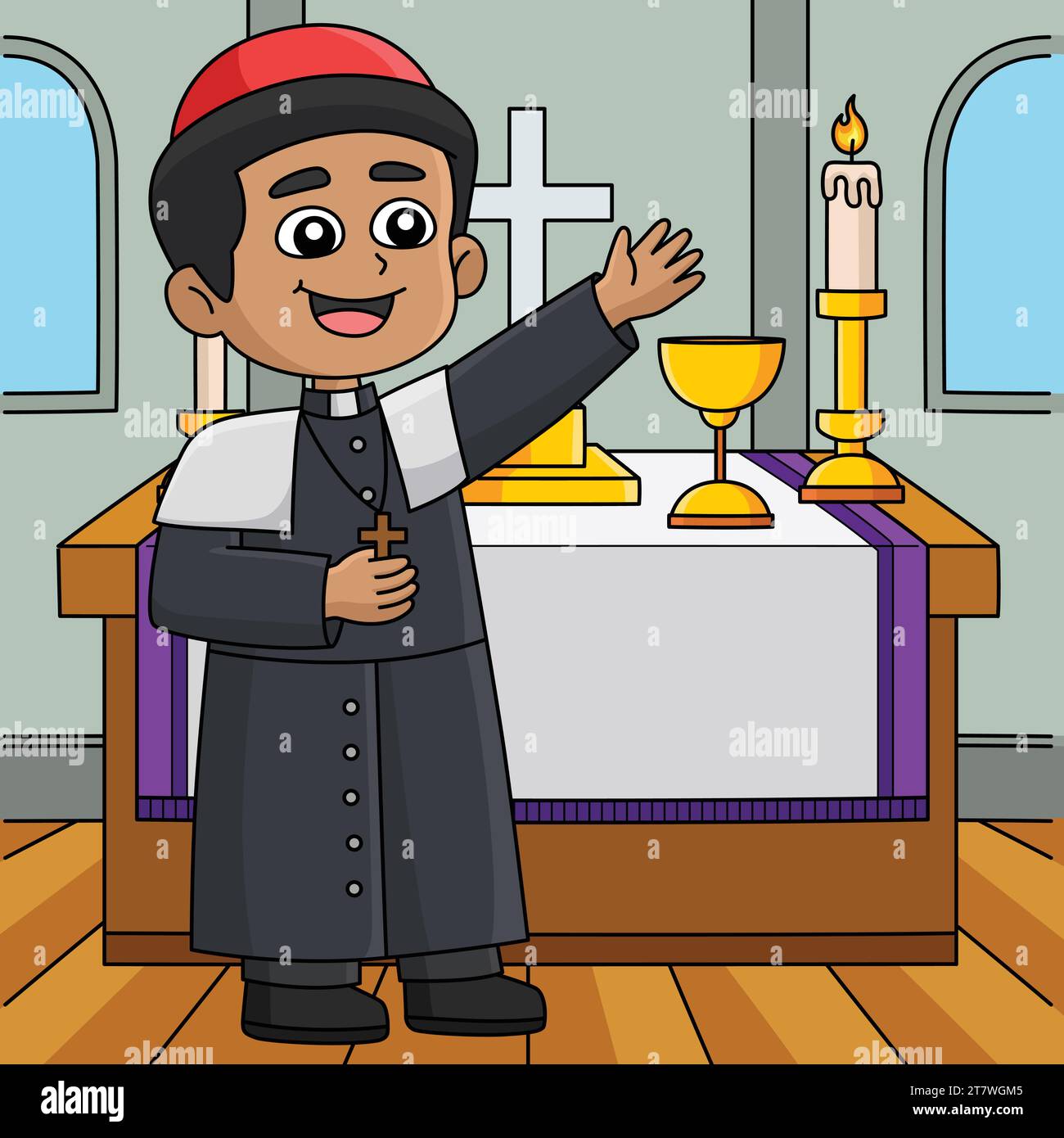 Christian Priest Colored Cartoon Illustration Stock Vector Image & Art ...