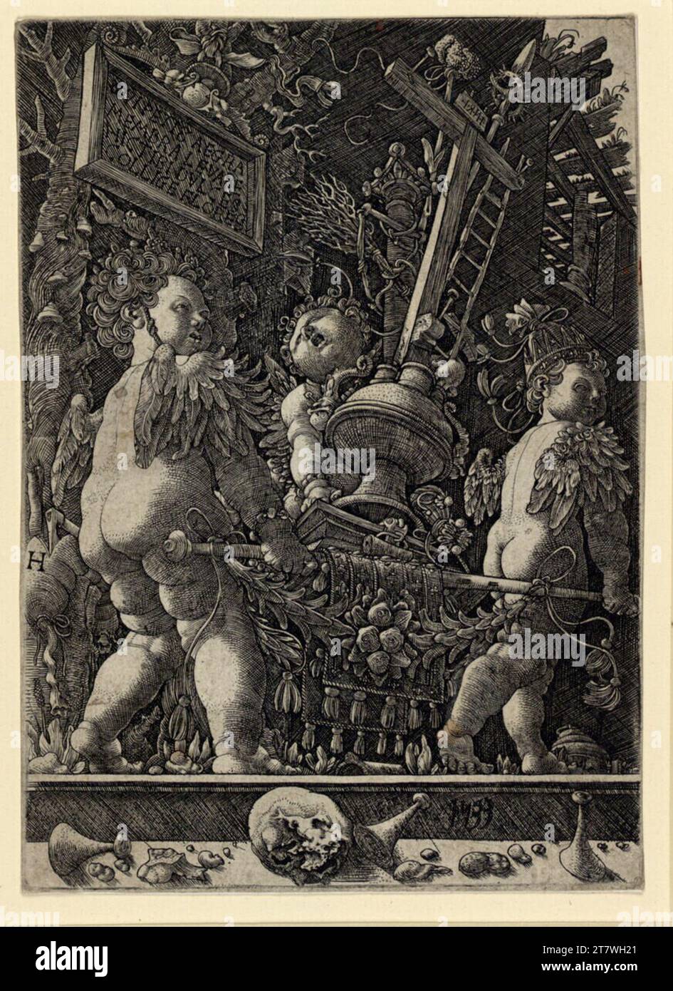 Meister HL Three angels with the Arma Christi. Copper engraving print ...
