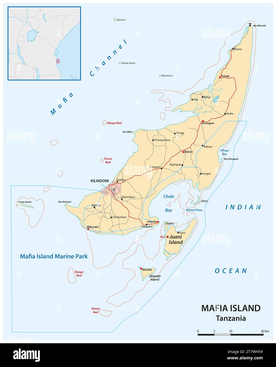 Map of the Tanzanian Island Mafia Kopie Stock Photo - Alamy
