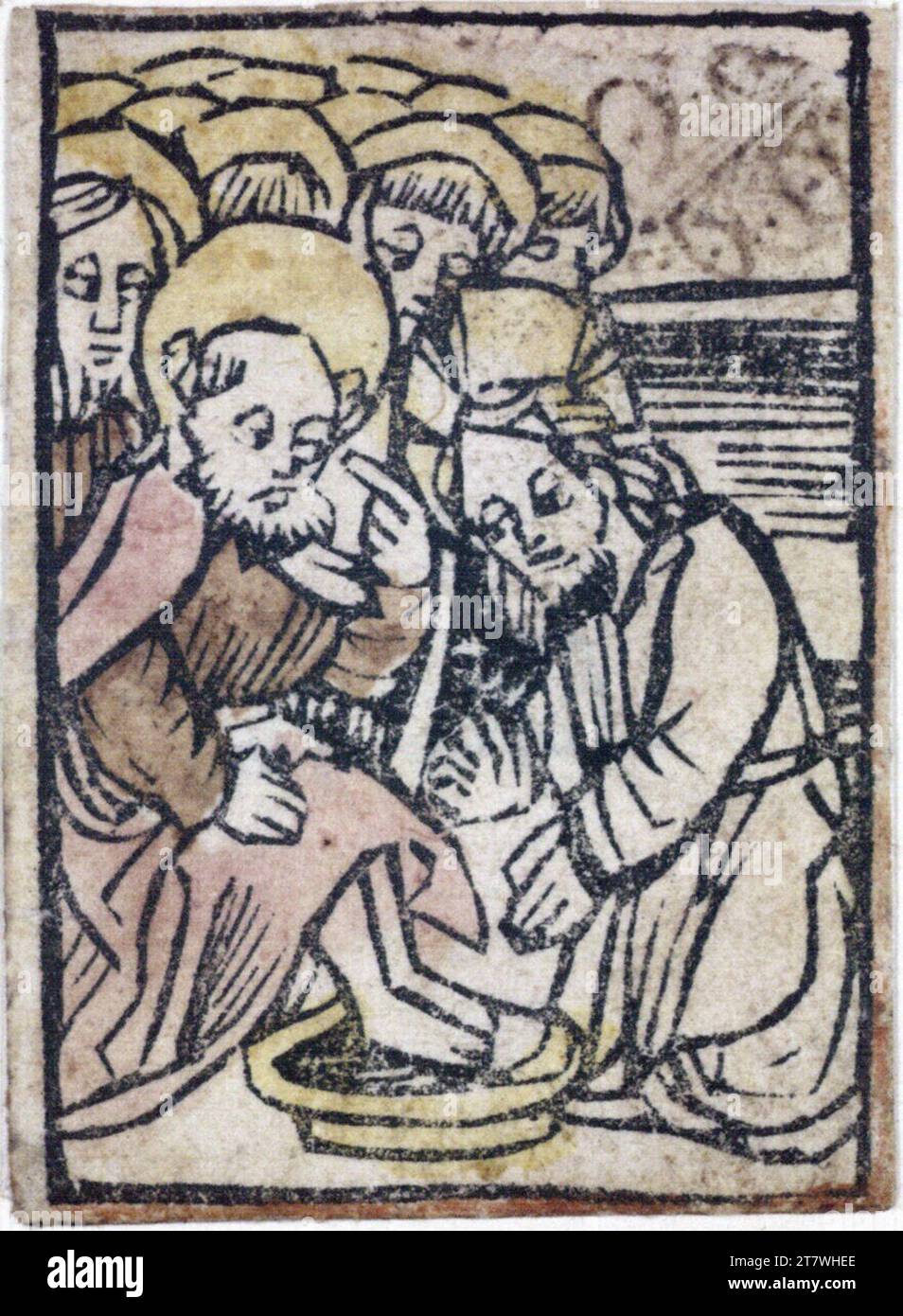 Anonym The foot washing. Woodcut, colored around 1480 Stock Photo - Alamy