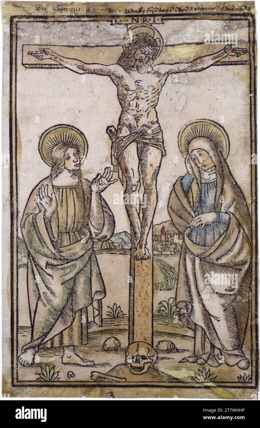 Anonym Christ on the cross. Woodcut, colored around 1500 Stock Photo ...