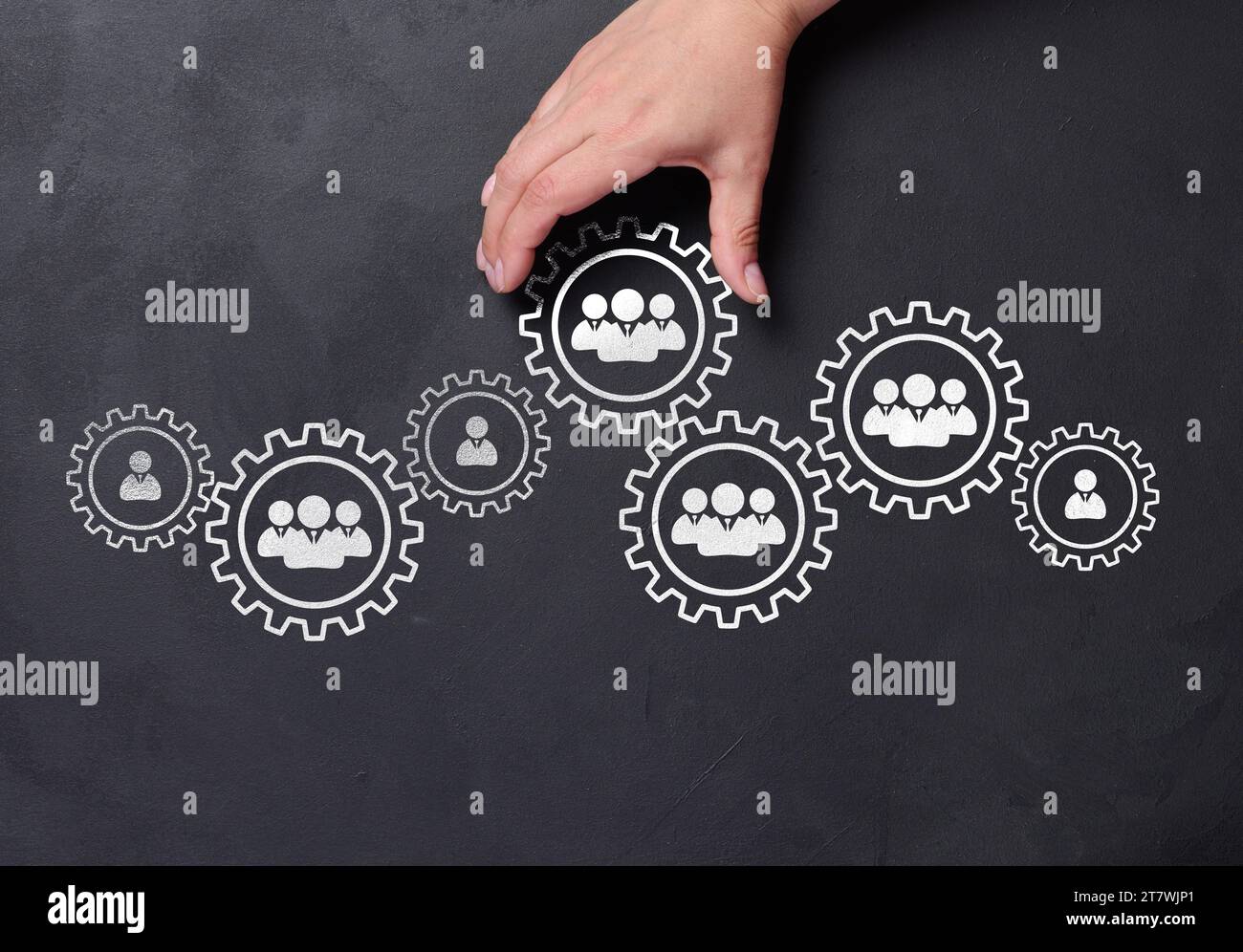 Hand and chalk drawn staff icons, human resource management concept, team performance ...