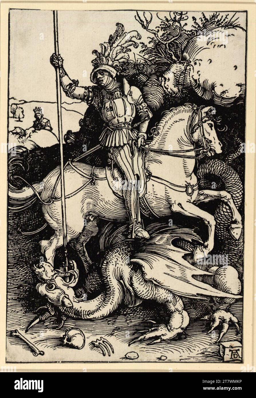 Albrecht Dürer Saint George on horseback. Woodcut; Sheet is cut to the ...