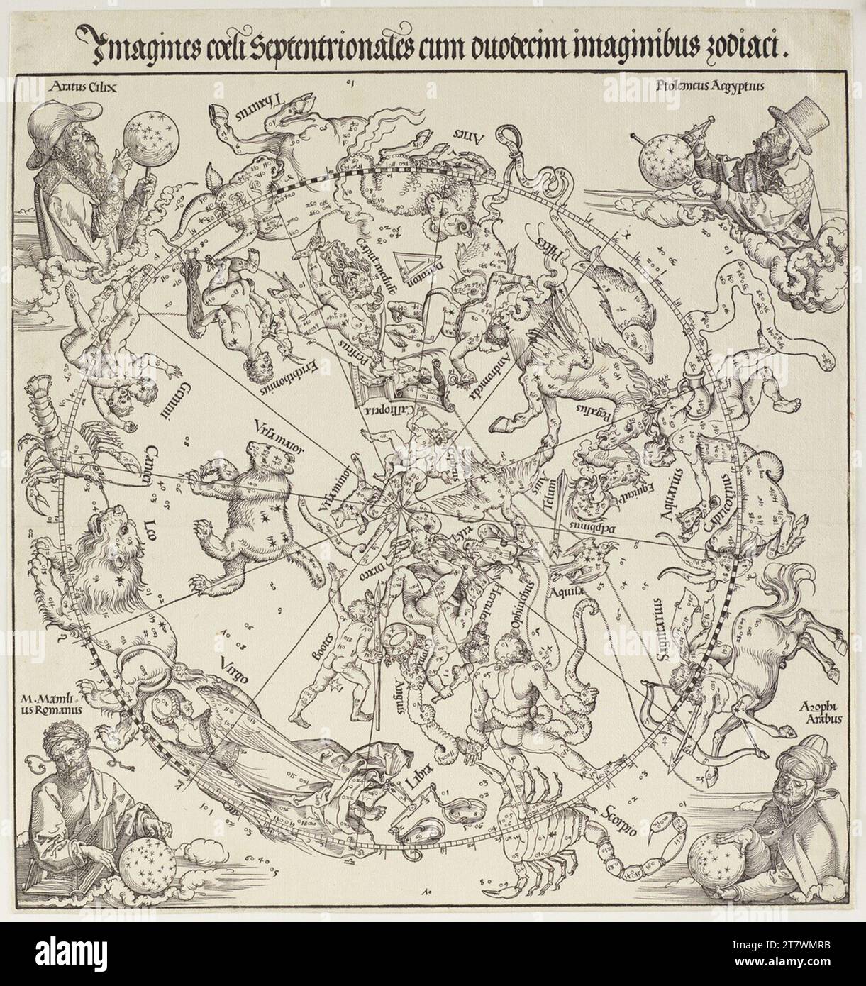 Albrecht Dürer Stern map, northern hemisphere. Woodcut and type print ...