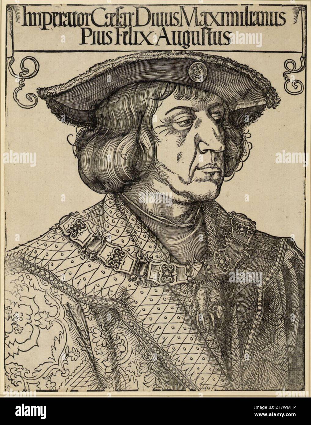 Albrecht Dürer Kaiser Maximilian I.. Woodcut; Sheet is cut to the edge ...