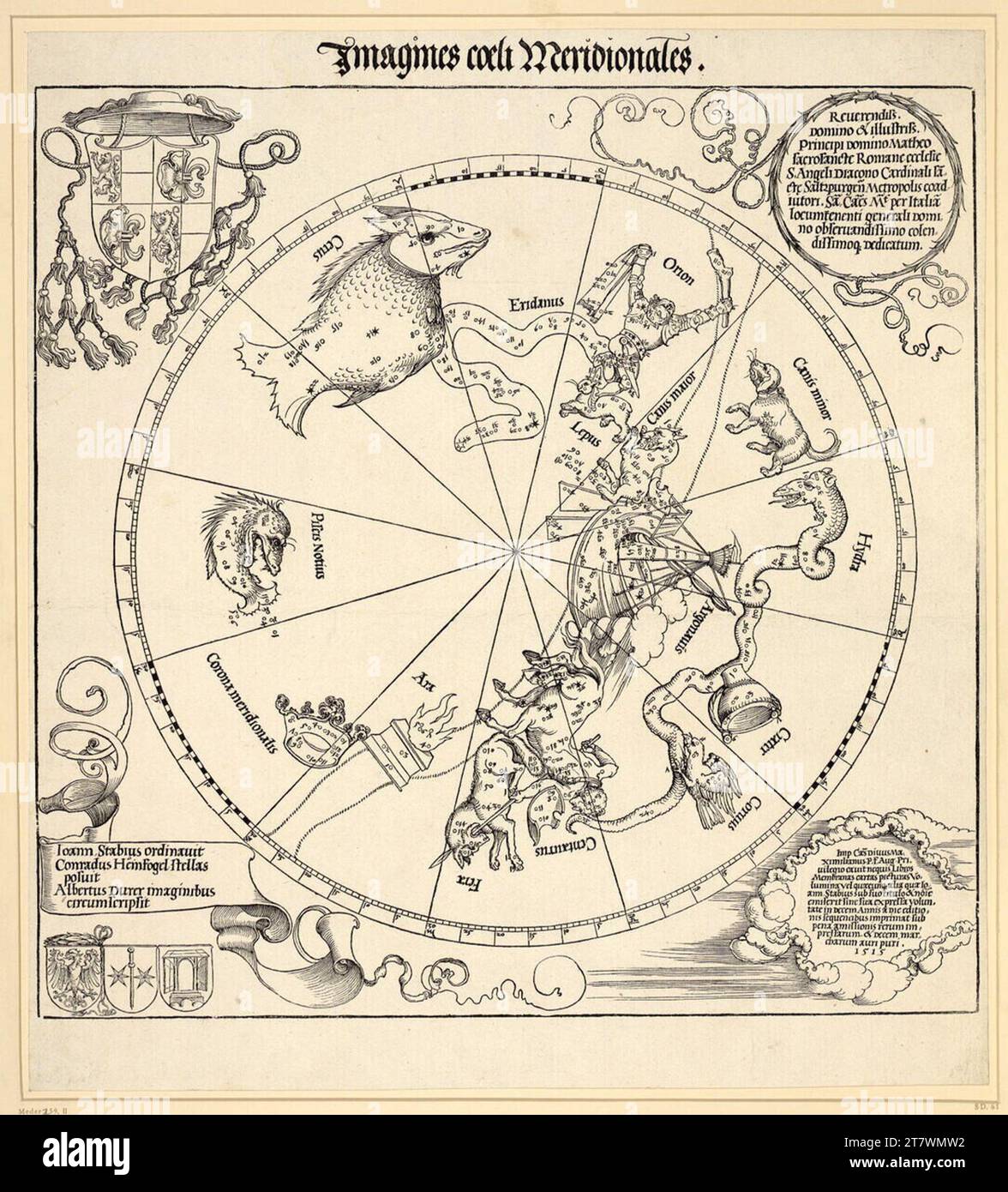 Albrecht Dürer Stern map, southern hemisphere. Woodcut Nud Type ...