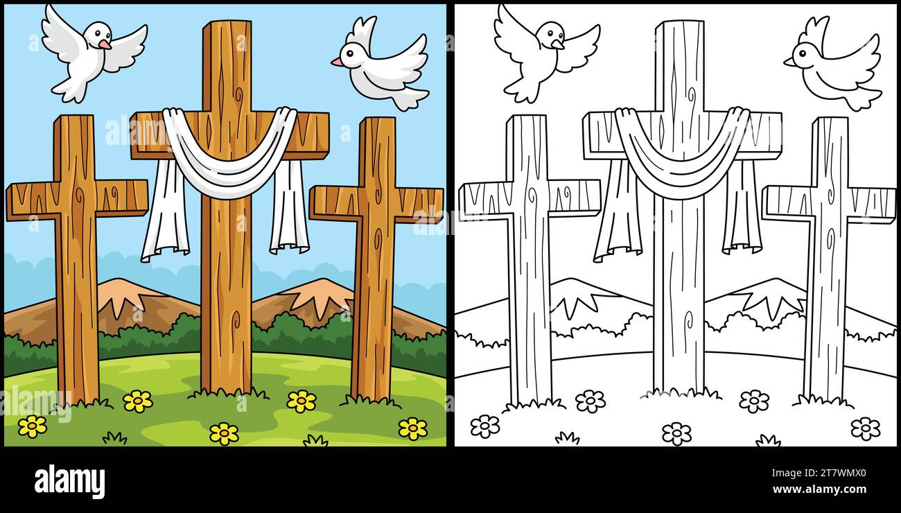 Christian Three Cross Coloring Page Illustration Stock Vector Image ...