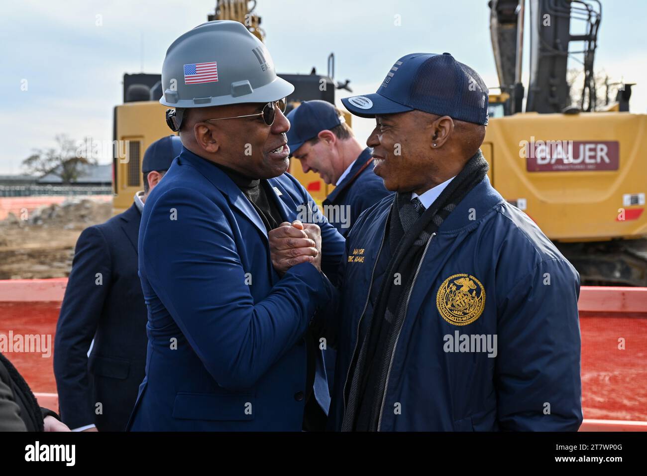 Ezra Knight and Mayor Eric Adams attend the ground breaking of East End ...