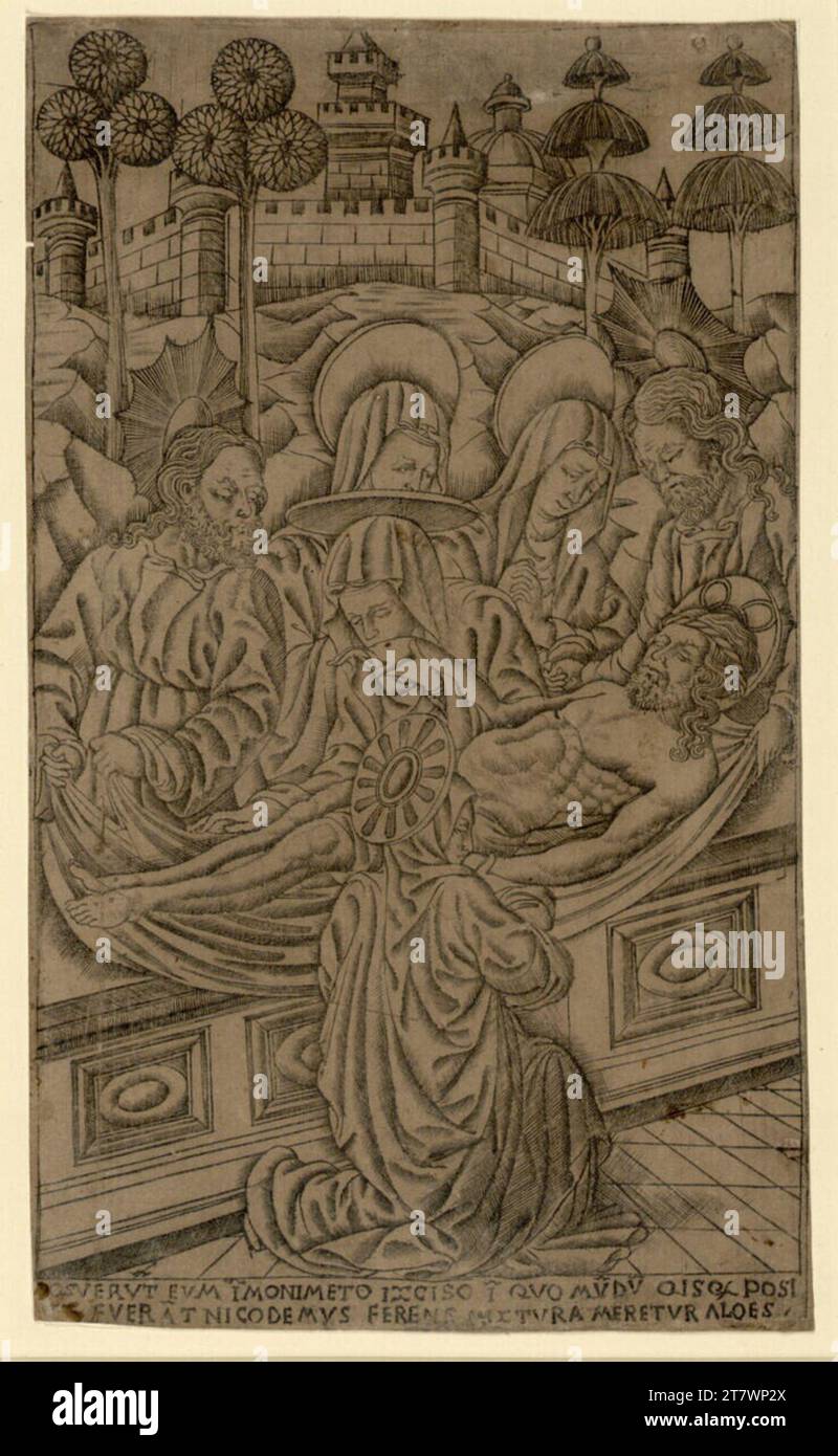 Meister der Wiener Passion The burial of Christ. Copper engraving print ...