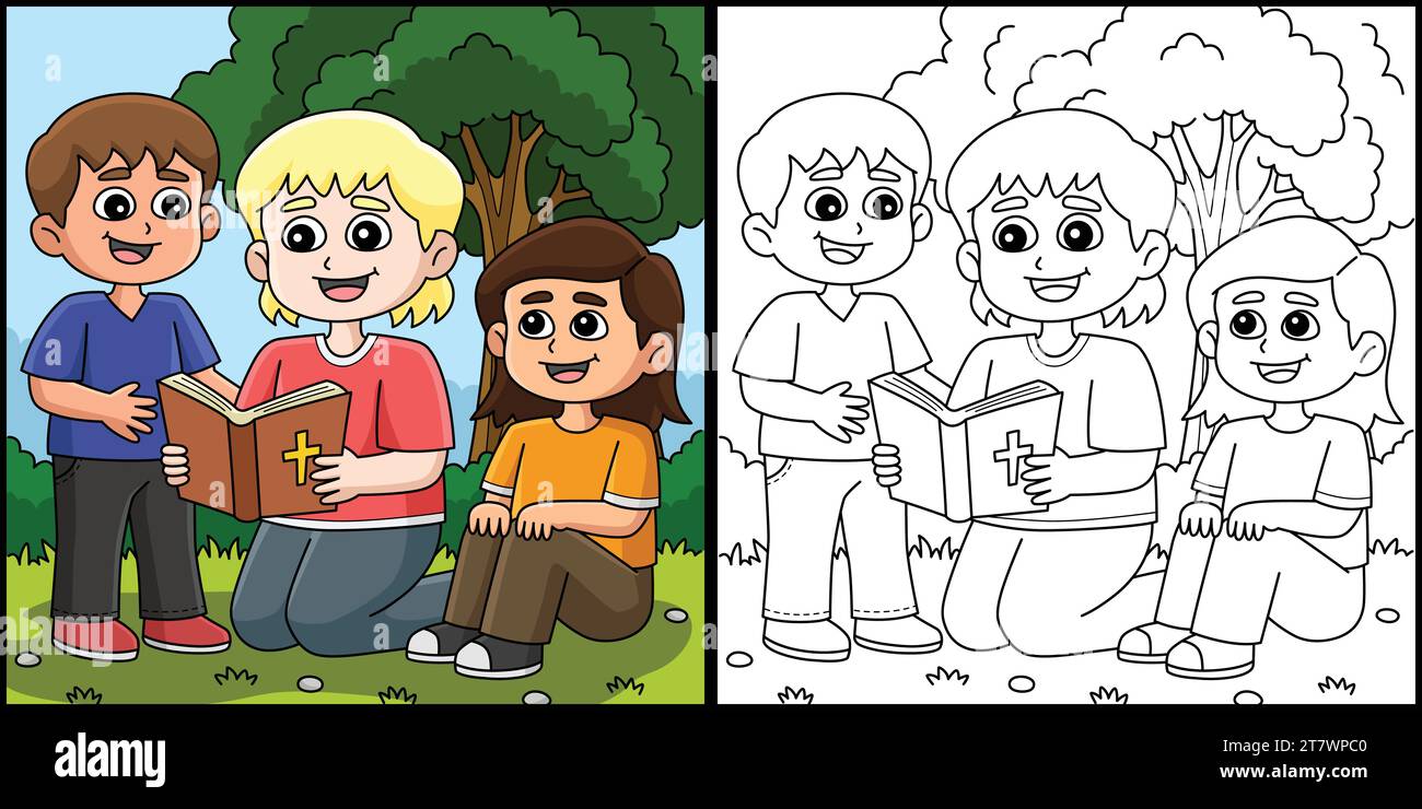 Christian Children Reading a Bible Illustration Stock Vector Image ...