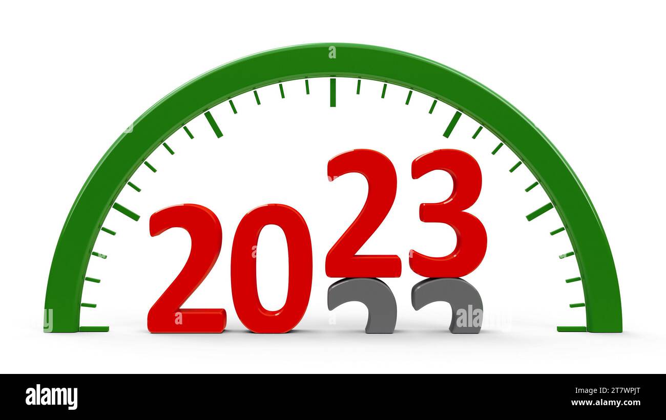 Clock dial with 2022-2023 change represents the new 2023 year, three-dimensional rendering, 3D ...