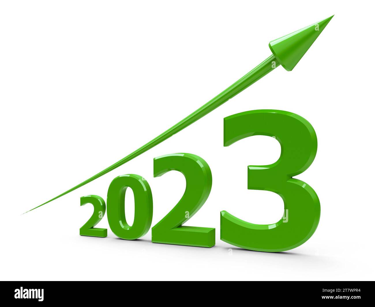Green arrow up represents the growth in 2023 year, three-dimensional ...
