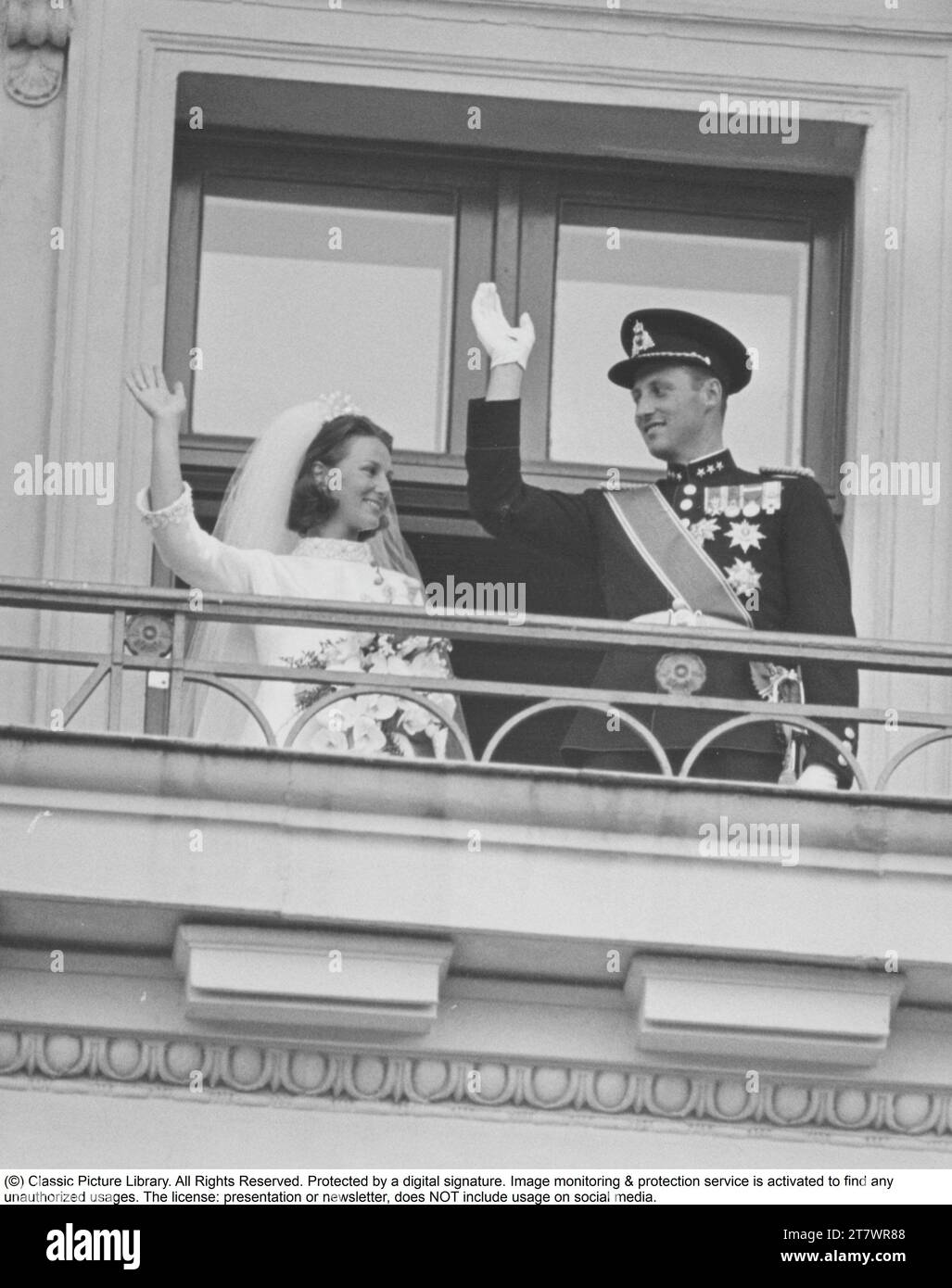 King Harald of Norway. Pictured when being crown prince with his wife ...