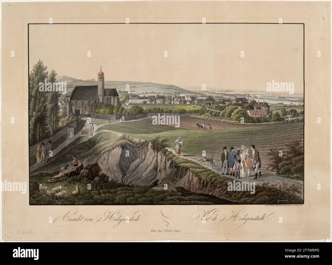 Joseph Kohl View of Heiligenstadt. Etching, colored around 1833 Stock ...