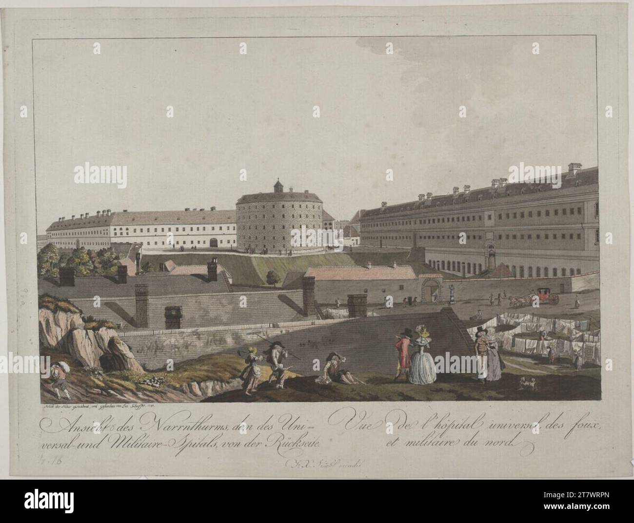 Josef Schaffer The fool tower. Etching, colored 1787 , 1787 Stock Photo ...