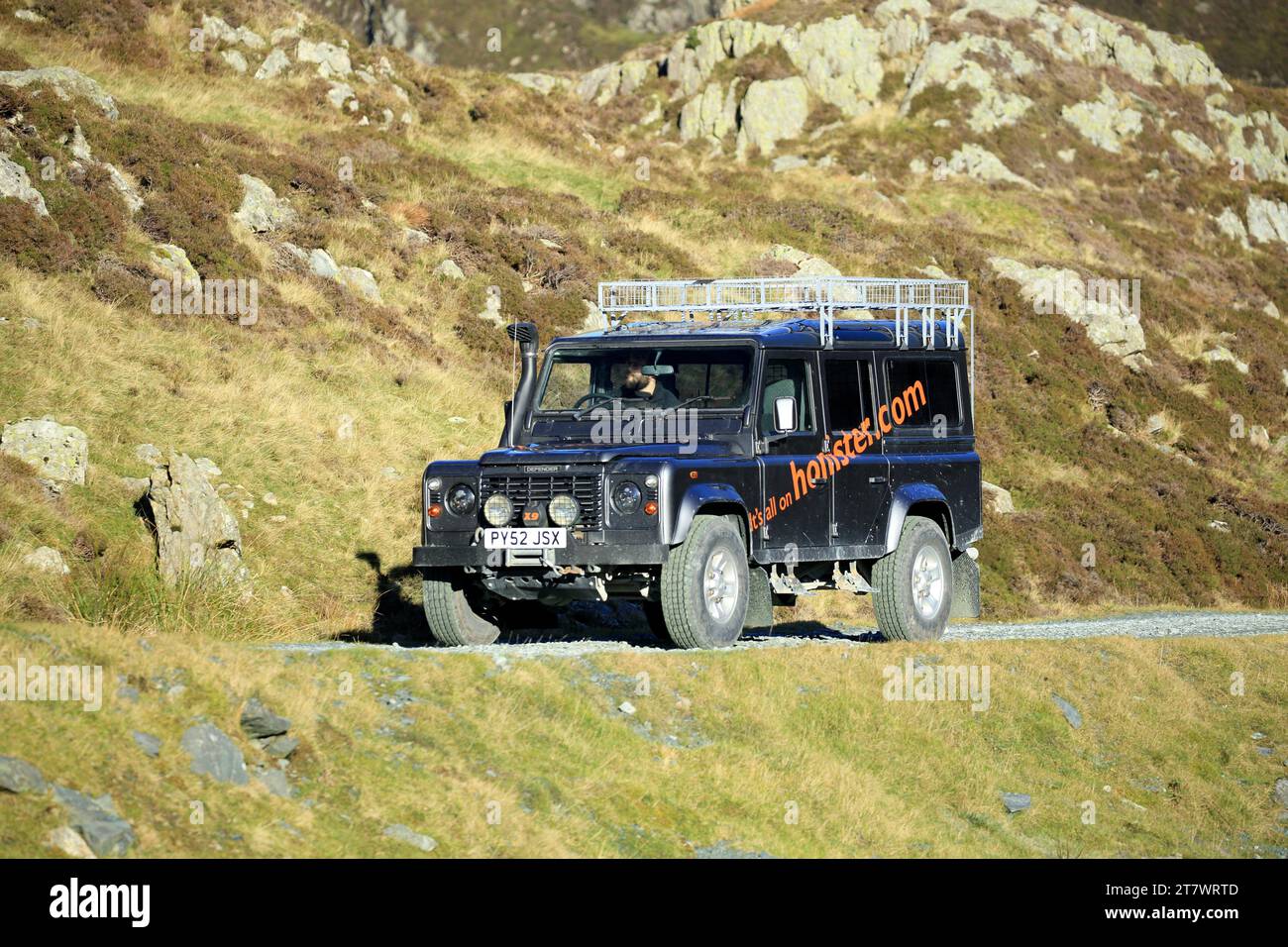 Land Rover driving off-road at the Honister slate mine in the Lake ...