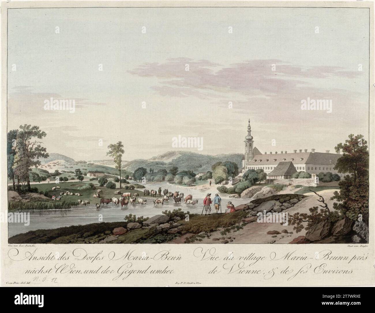 Lorenz Janscha View of Maria Brunn next Vienna. Etching, colored around ...