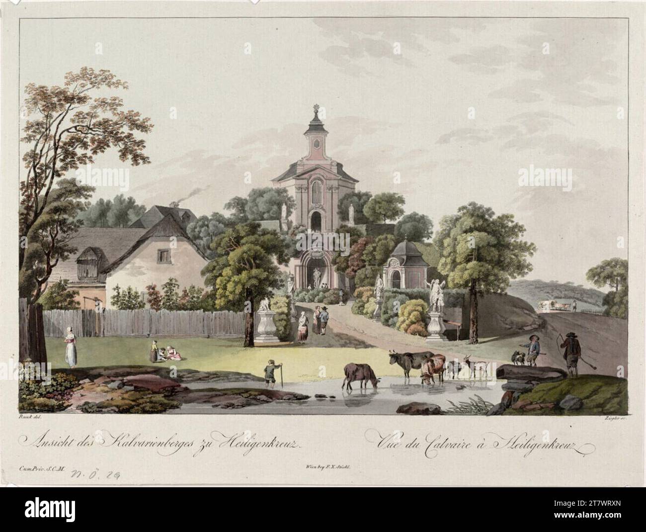 Ferdinand Runk View of the Calvaria mountain in Heiligenkreuz. Etching ...