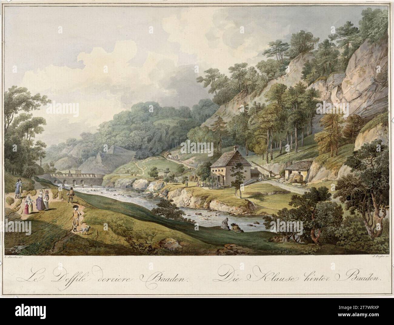 Lorenz Janscha The Klause behind Baden. Etching, colored around 1810 ...