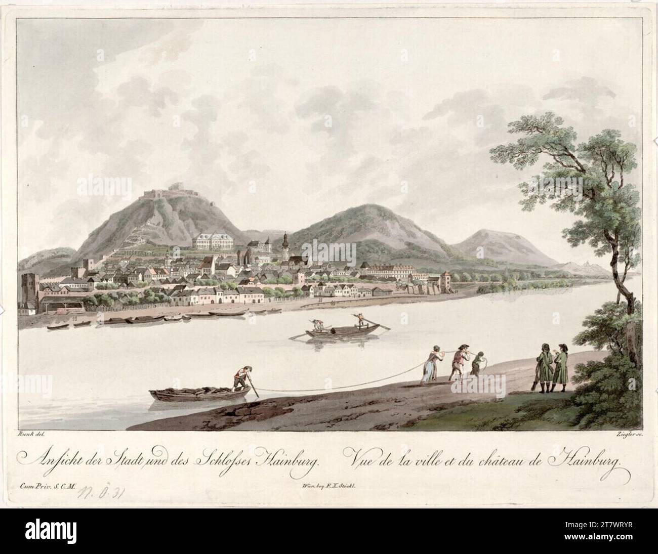 Ferdinand Runk View of the city and the Hainburg Castle. Etching ...