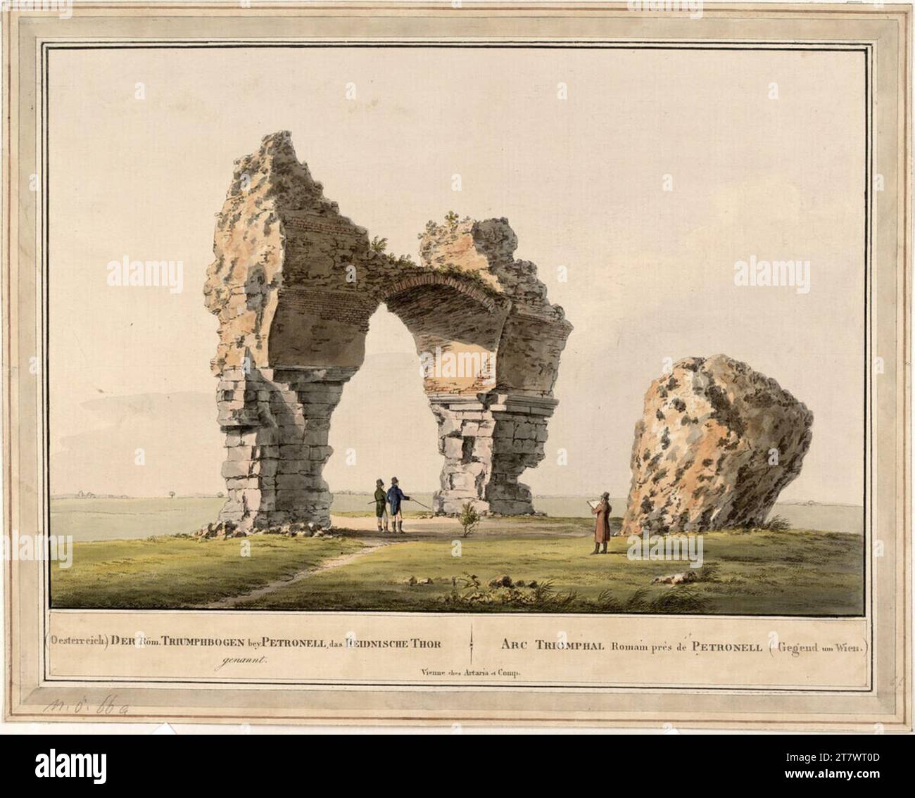 Anonym The pagan gate at Petronell. Etching, colored around 1833 Stock ...