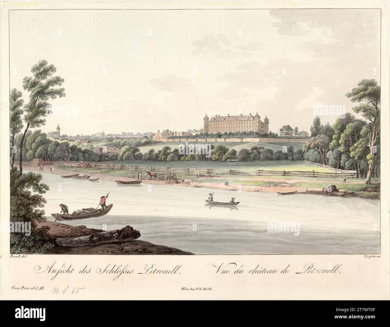 Ferdinand Runk View of Petronell Castle. Etching, colored around 1810 ...