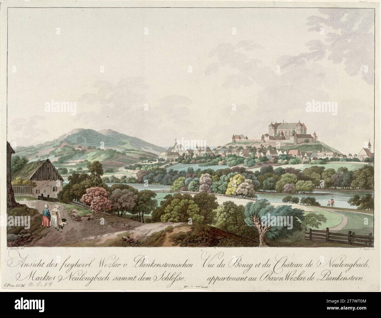 Lorenz Janscha View of Neulengbach with castle. Etching, colored around ...