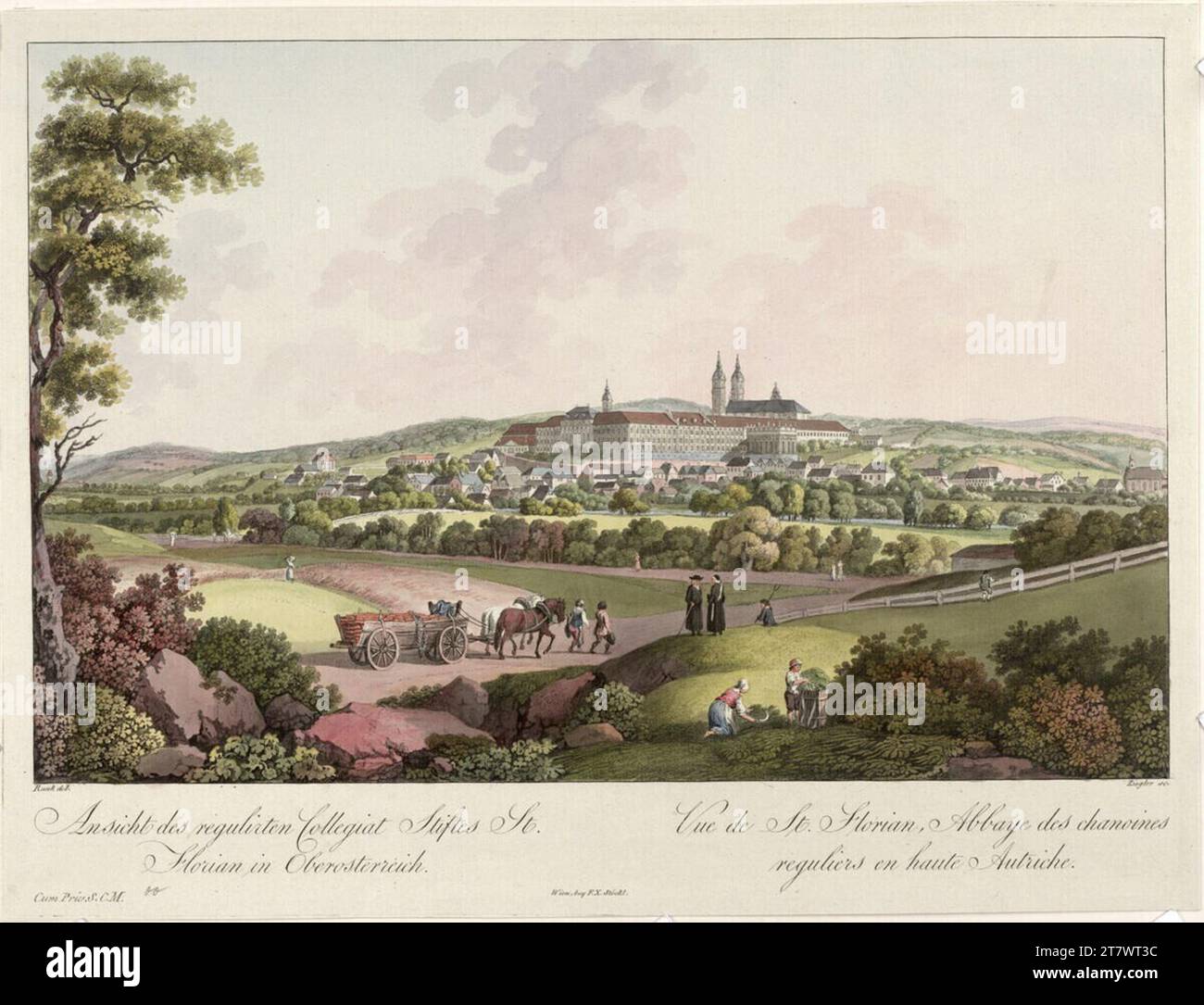 Ferdinand Runk Stift St. Florian. Etching, colored around 1810 Stock ...