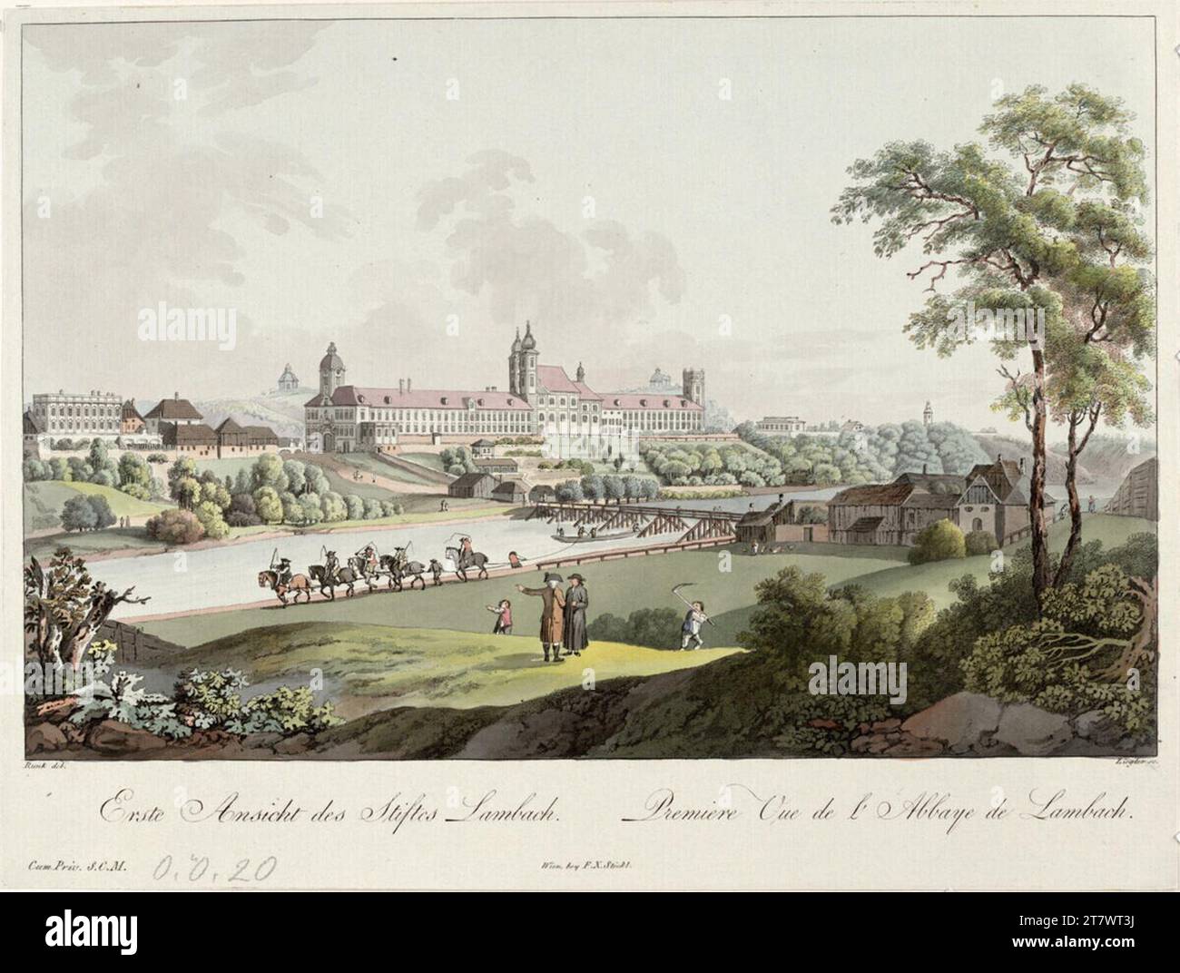 Ferdinand Runk Abbey Lambach. Etching, colored around 1810 Stock Photo ...