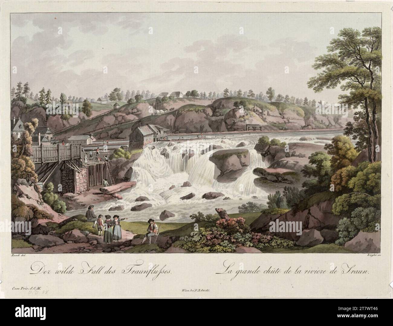 Ferdinand Runk The Traunfall. Etching, colored around 1810 Stock Photo ...