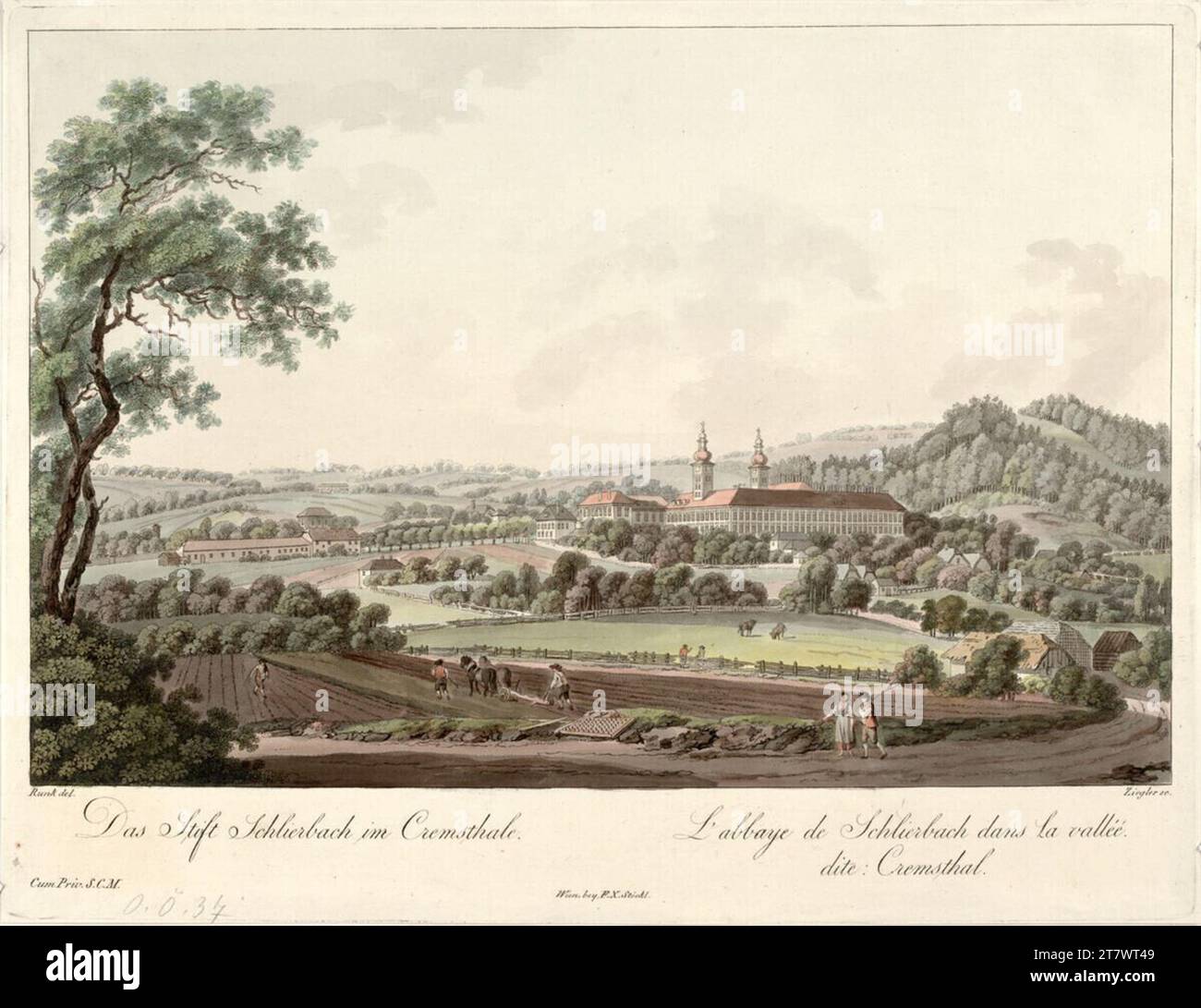Ferdinand Runk Schlierbach Abbey. Etching, colored around 1810 Stock ...