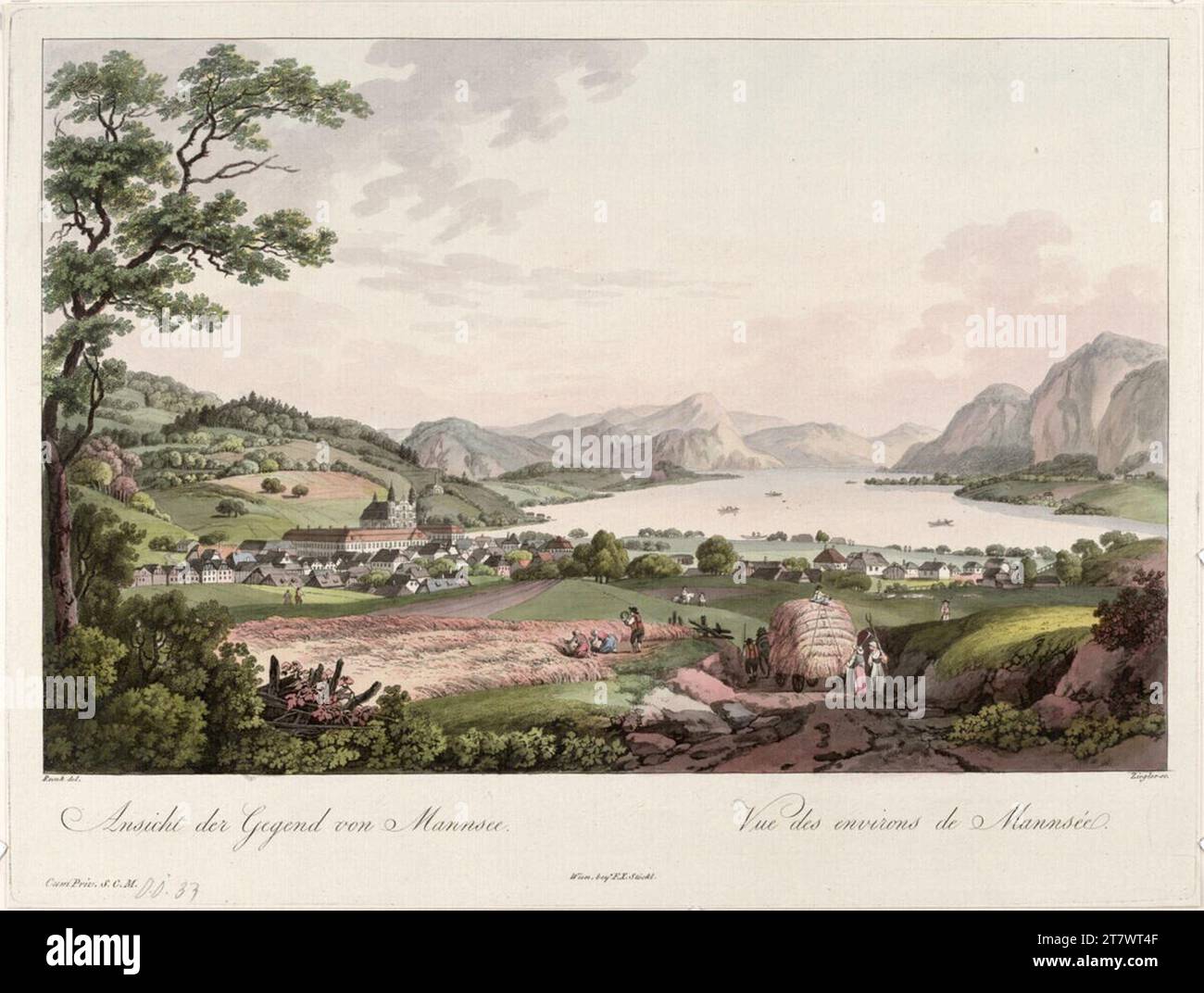 Ferdinand Runk View of Mondsee. Etching, colored around 1810 Stock ...