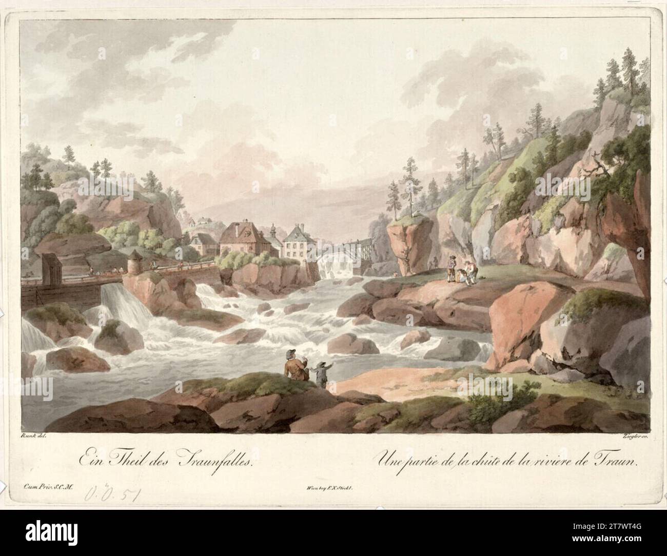 Ferdinand Runk The Traunfall. Etching, colored around 1810 Stock Photo ...