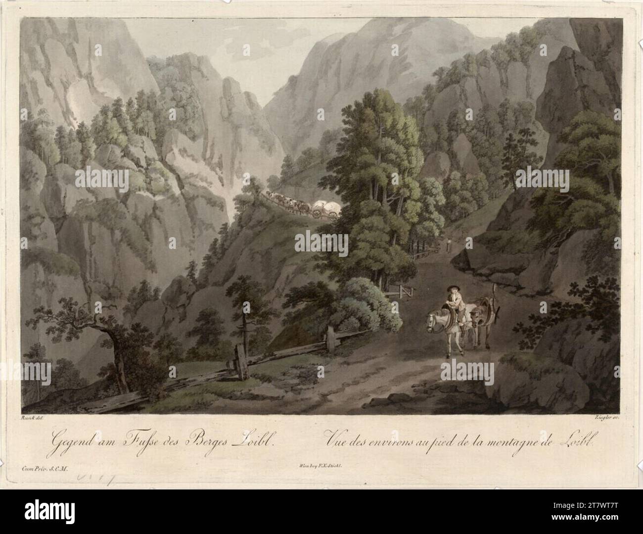 Ferdinand Runk At the foot of the Loibl Pass. Etching, colored around ...