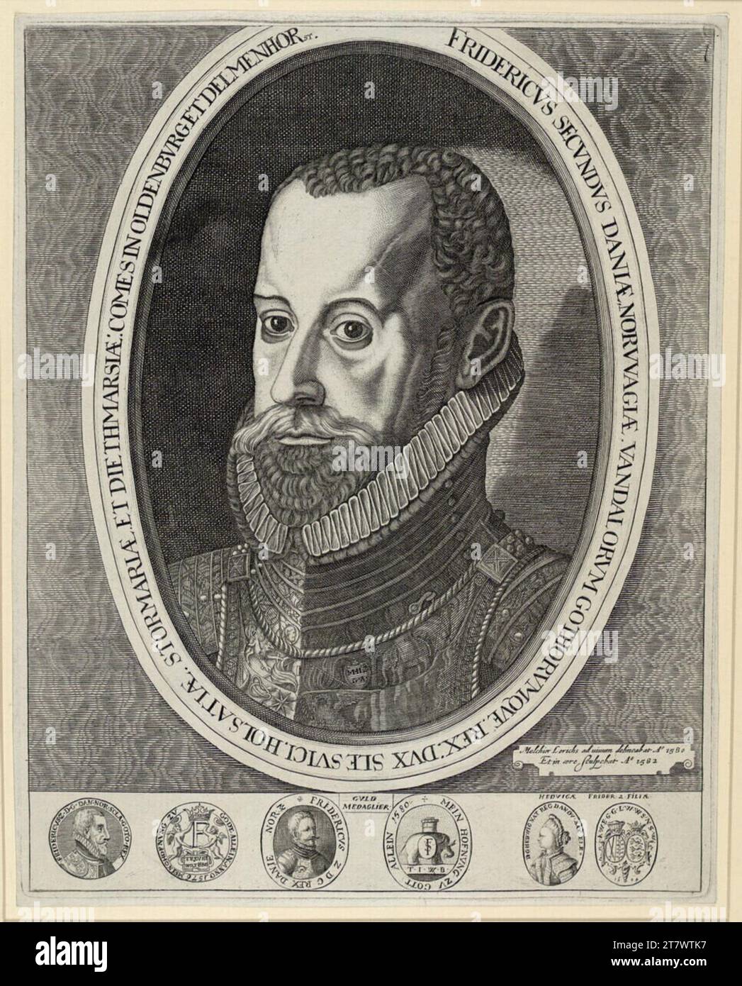 Melchior Lorch King Frederick II of Denmark. Copper engraving print ...