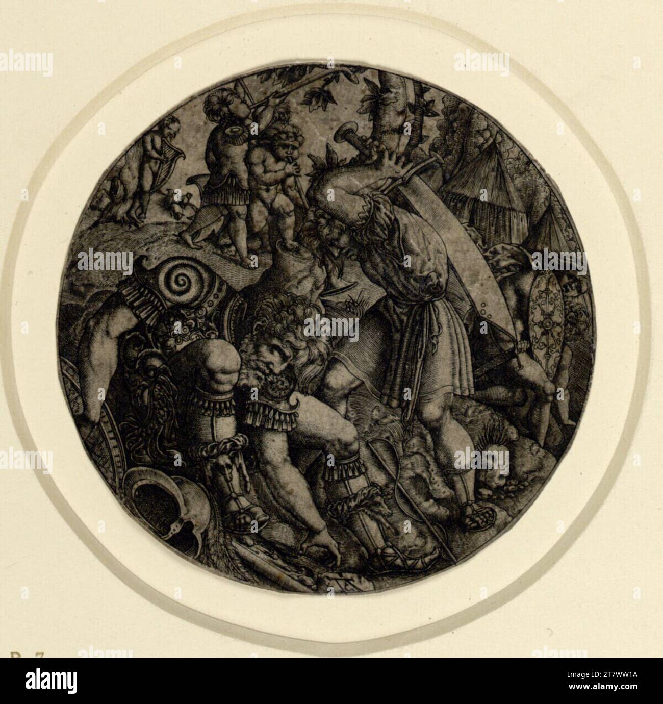 Monogrammist AC David beheaded Goliath. Copper engraving print 1 ...